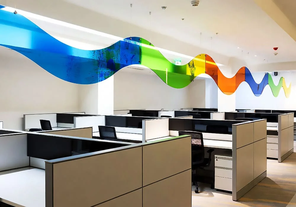 Modern Office Dividers | Cable/Rod-Suspended Resin Screens